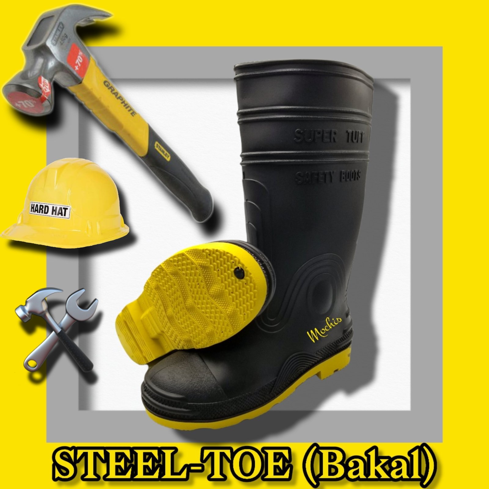 Super Tuff Steel-Toe High-cut safety rubber boots (Bakal inside) Yellow ...