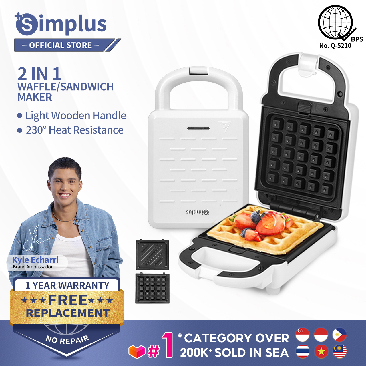 Simplus 2 in 1MIni Donut Maker/Waffle Maker/Sandwich Maker Breakfast Maker Bread Toaster Maker ...