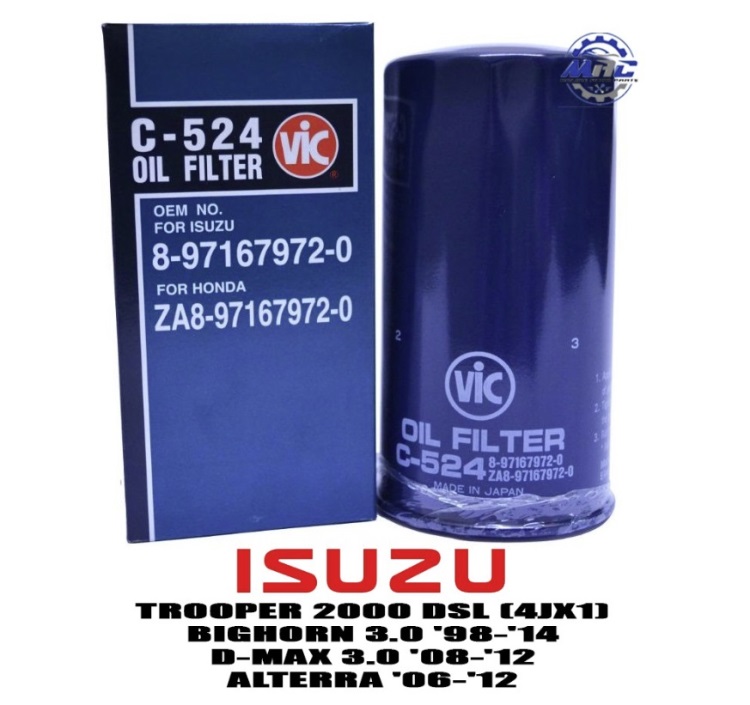 Vic C-524 Oil Filter ISUZU TROOPER 2000, BIGHORN, DMAX 3.0, ALTERRA ...