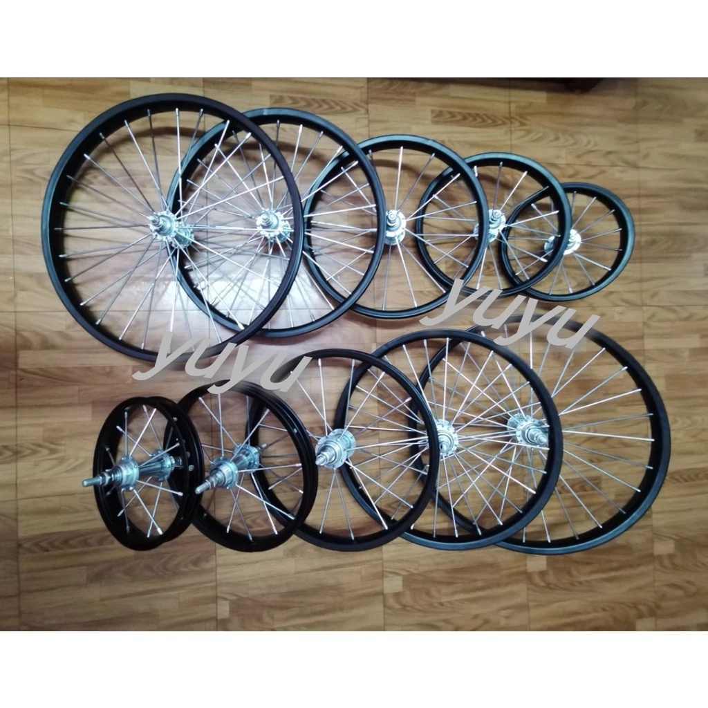 Size 12,14,16,18,20 rim set for BMX KIDS FOLDING bike double thread rear hub steel rim set u ...