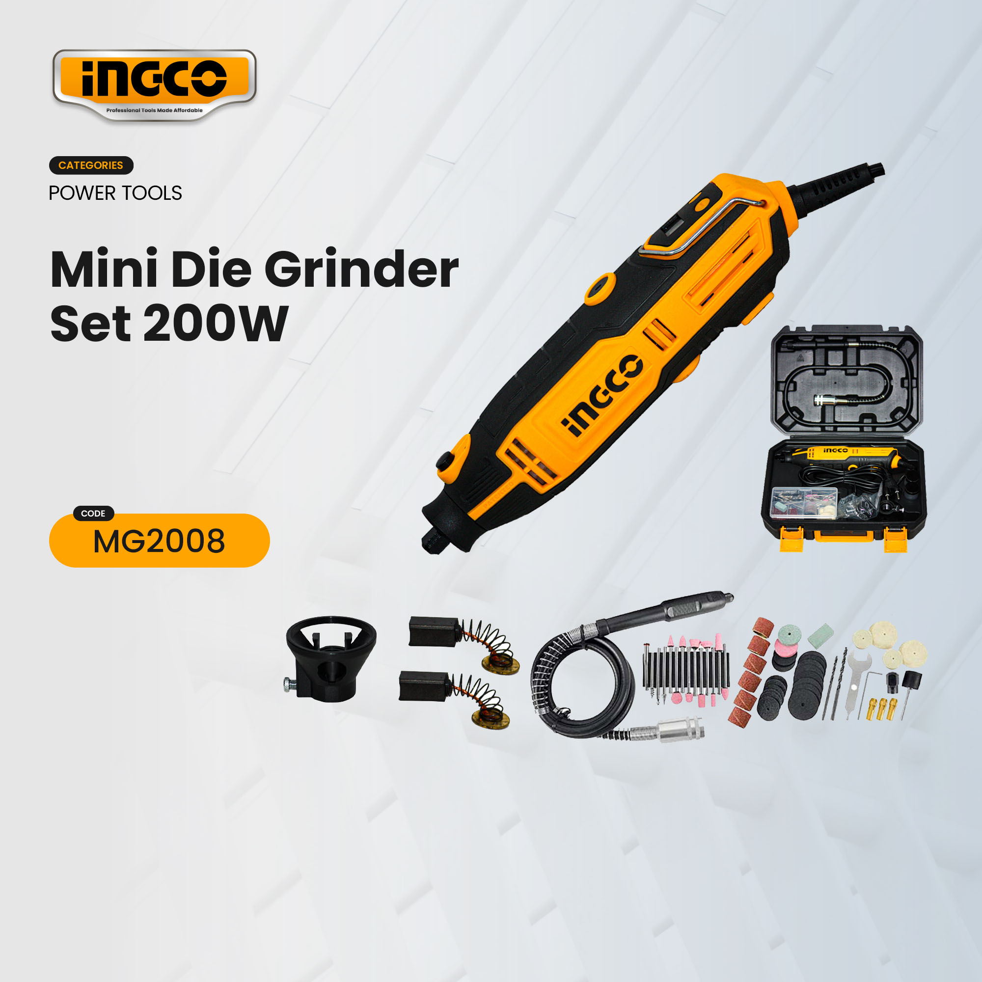 INGCO MG2008 Mini Die Grinder Set 200W Electric Grinder Drill Tool for ...