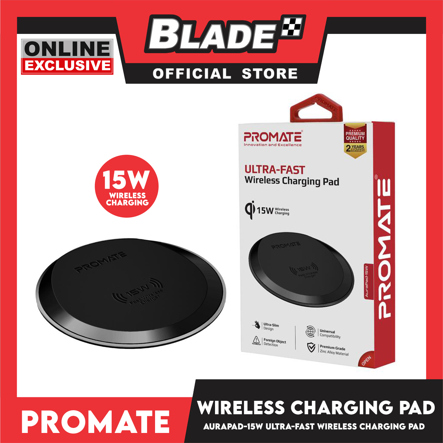 Promate Wireless Charging Pad Ultra-Fast 15W AuraPad-15W (Black ...