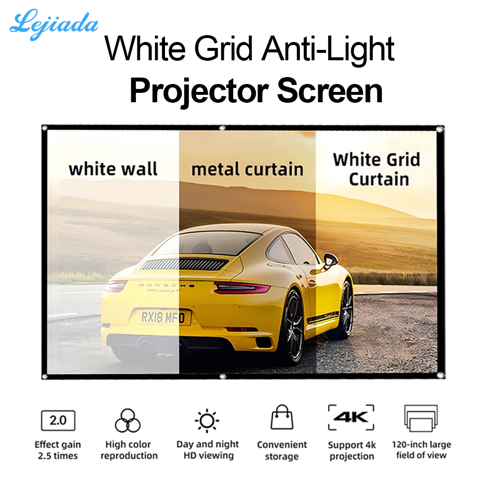 LEJIADA 130 Inch Portable Projector Screen White Grating Anti-Light ...