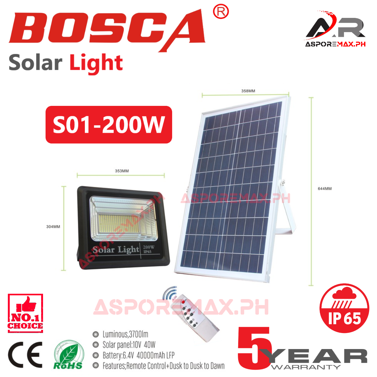 BOSCA SOLAR LIGHT 5 YEAR WARRANTY 100W 200W 300W Solar Led Outdoor ...