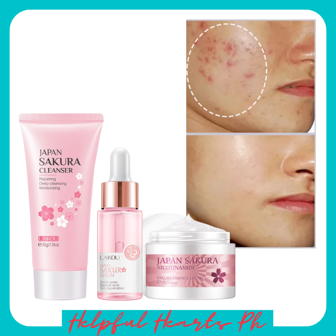 COMBO SAKURA [Serum + Cream + Cleanser] for face glass skin remove dark ...
