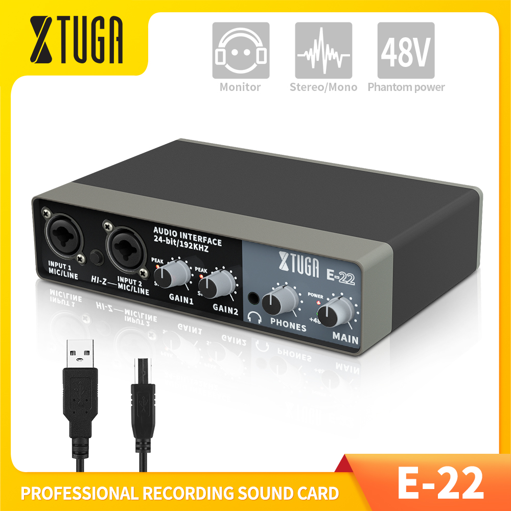 XTUGA E-22 Professional Audio Interface Stereo/Mono USB Recording Sound ...