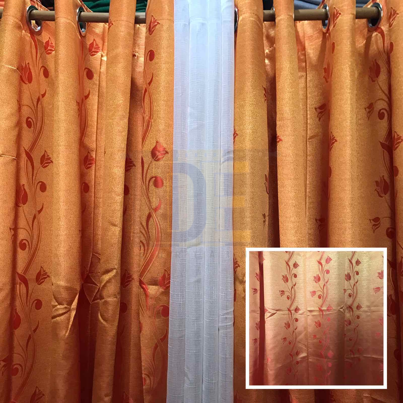 3in1 Set Ring Curtains - Hyacinth Design Satin Fabric (60x68 or 60x85 ...