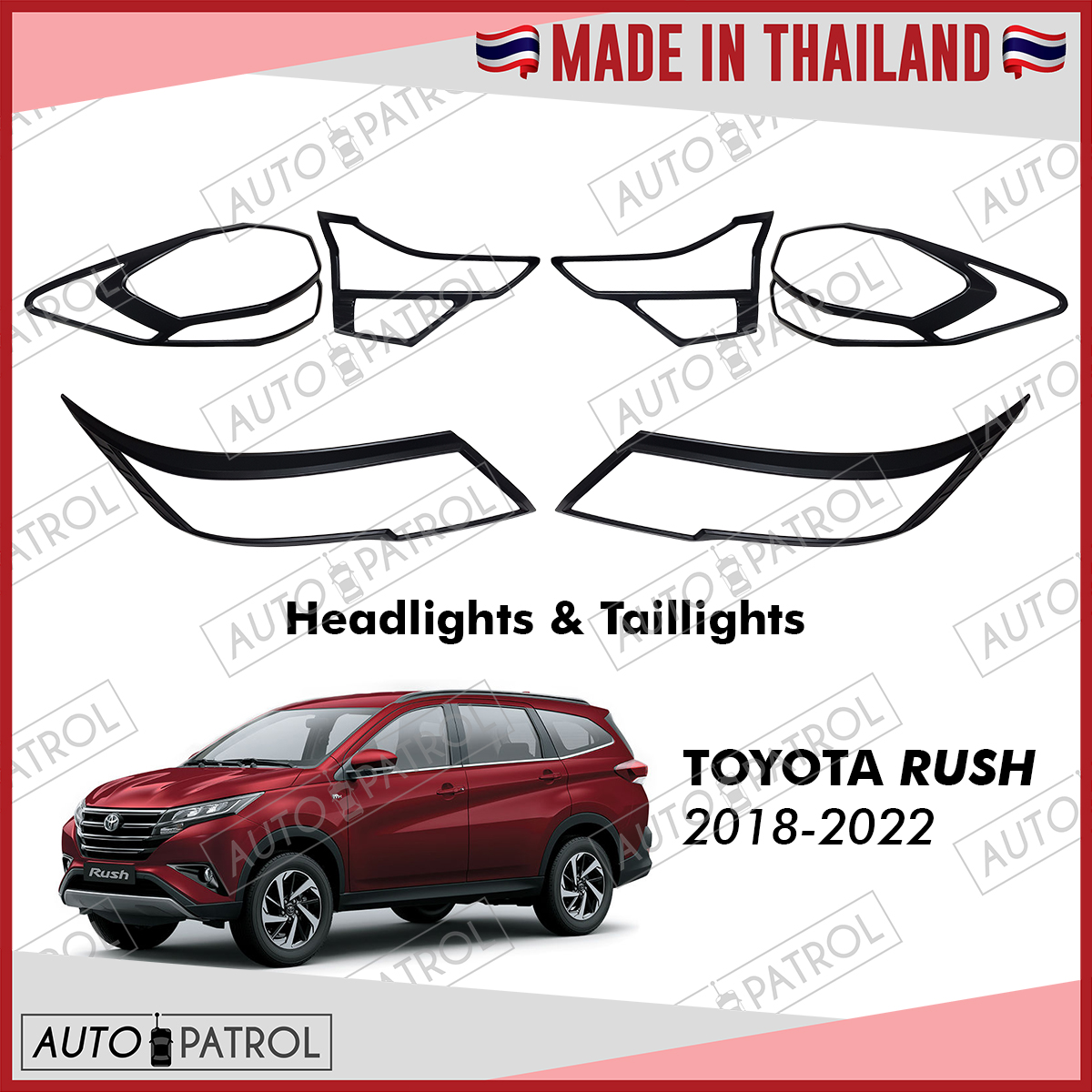 Toyota Rush 2018-2022 Head Lights and Tail Lights Garnish Matte Black ...