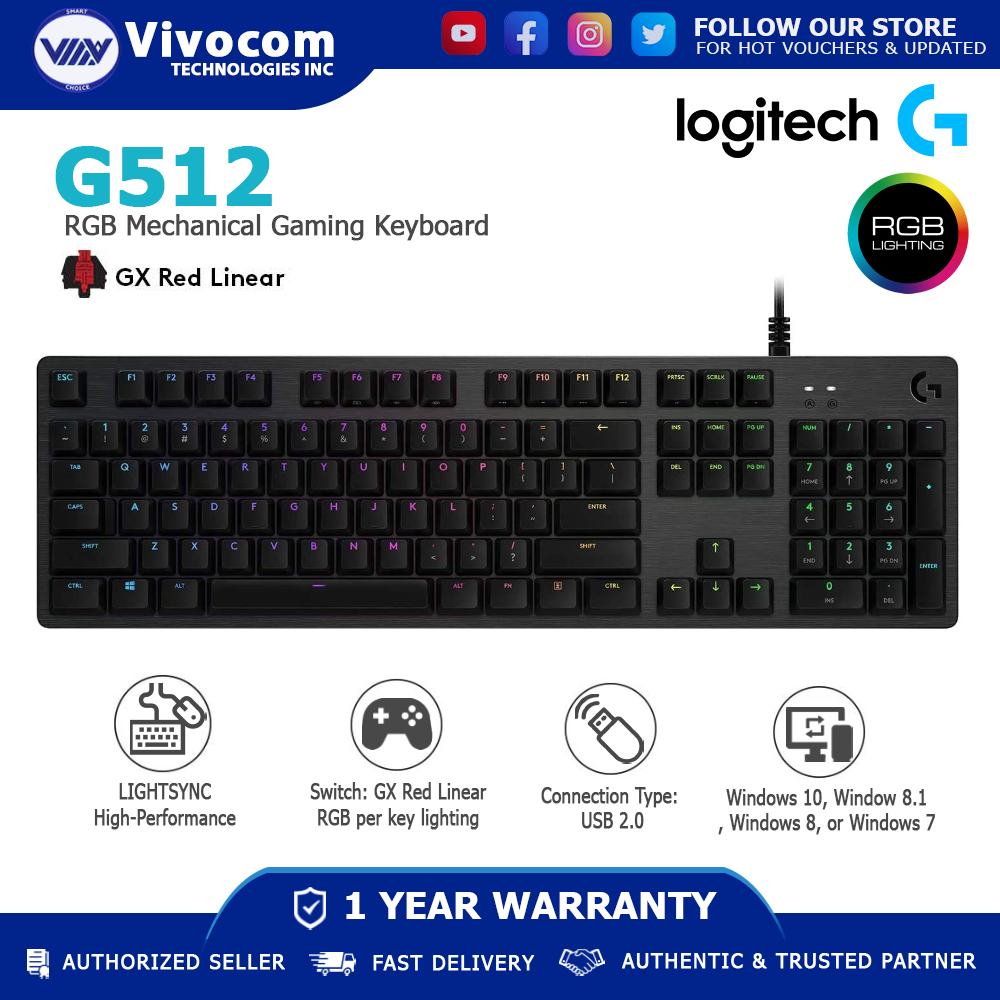 SALE!! Logitech G512 Carbon GX Red Linear Switch RGB Mechanical Gaming ...