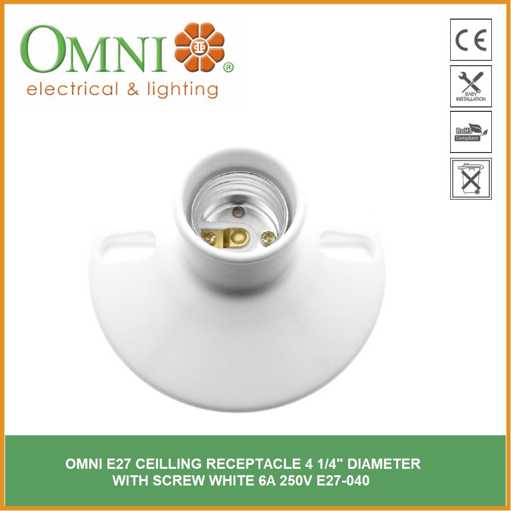 Omni E27 Ceilling Receptacle 4 1/4" Diameter With Screw White 6A 250V ...