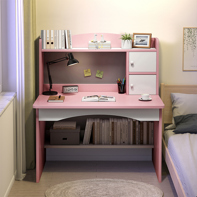 Wood Computer Desk Table with Bookshelf Integrated Desktop Home Study ...