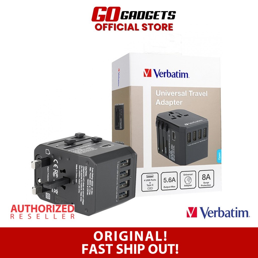 Verbatim 5-Ports Universal Travel Adapter Type-C USBA Surge Protection ...