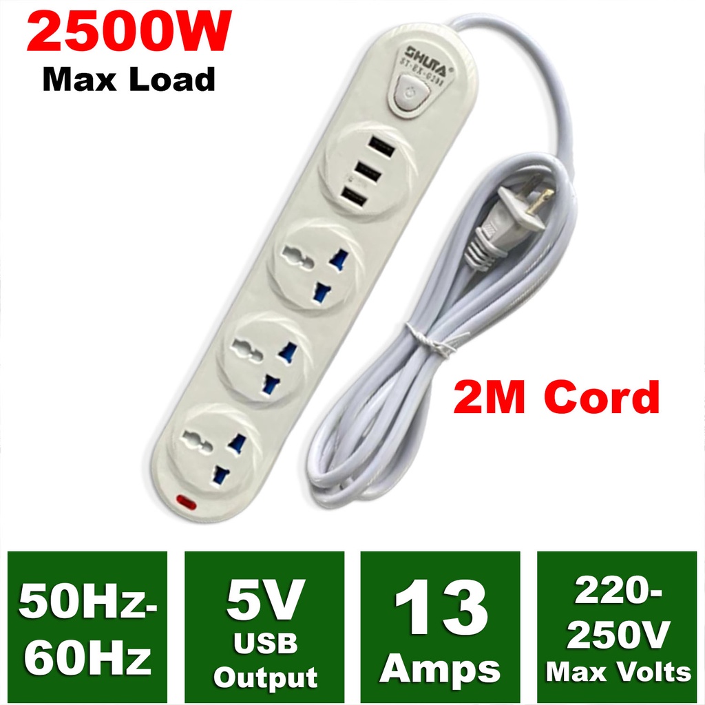 2-4M Socket Extension Outlet 4 USB Ports, Extension Cord, Overload ...