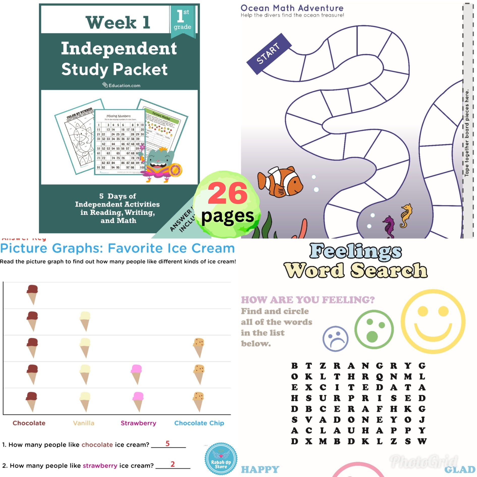 GRADE 1 Independent Study Pack Worksheet/Workbook HomeSchool Learning ...