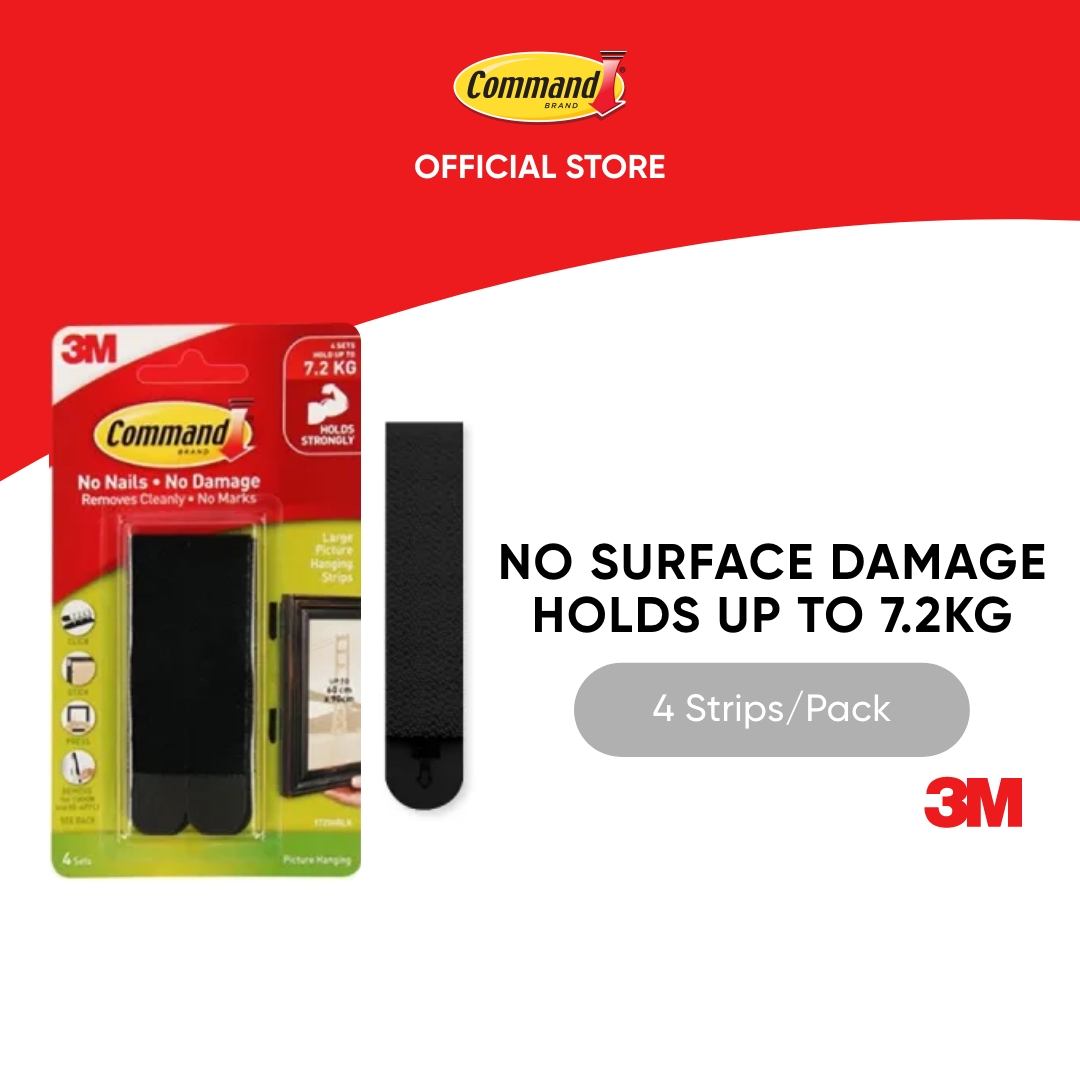 3M™ Command™ Large Picture Hanging Strips Black 17206BLK, 4 Sets Holds ...