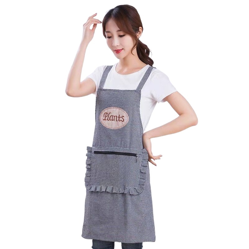 ⊕ Pure cotton gown female household kitchen long sleeve apron brim cute ...
