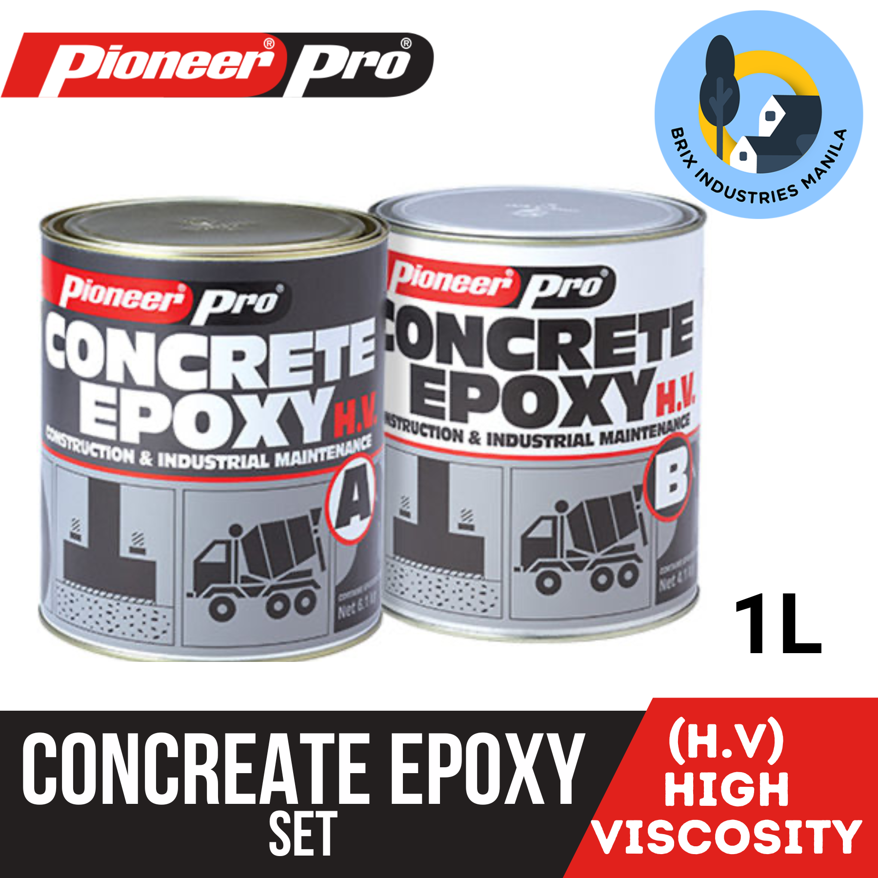 Pioneer Concrete Epoxy Set High Viscosity (HV) and Low Viscosity (LV) 1 Liter and 4 Liters(Gal ...