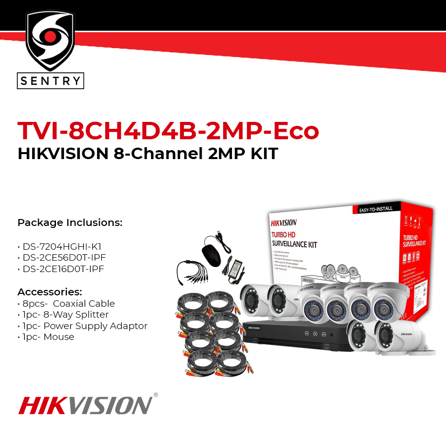 Hikvision CCTV Package kit TVI-8CH4D4B-2MP ECO 8 camera 2MP, 1 Digital video recorder | Lazada PH