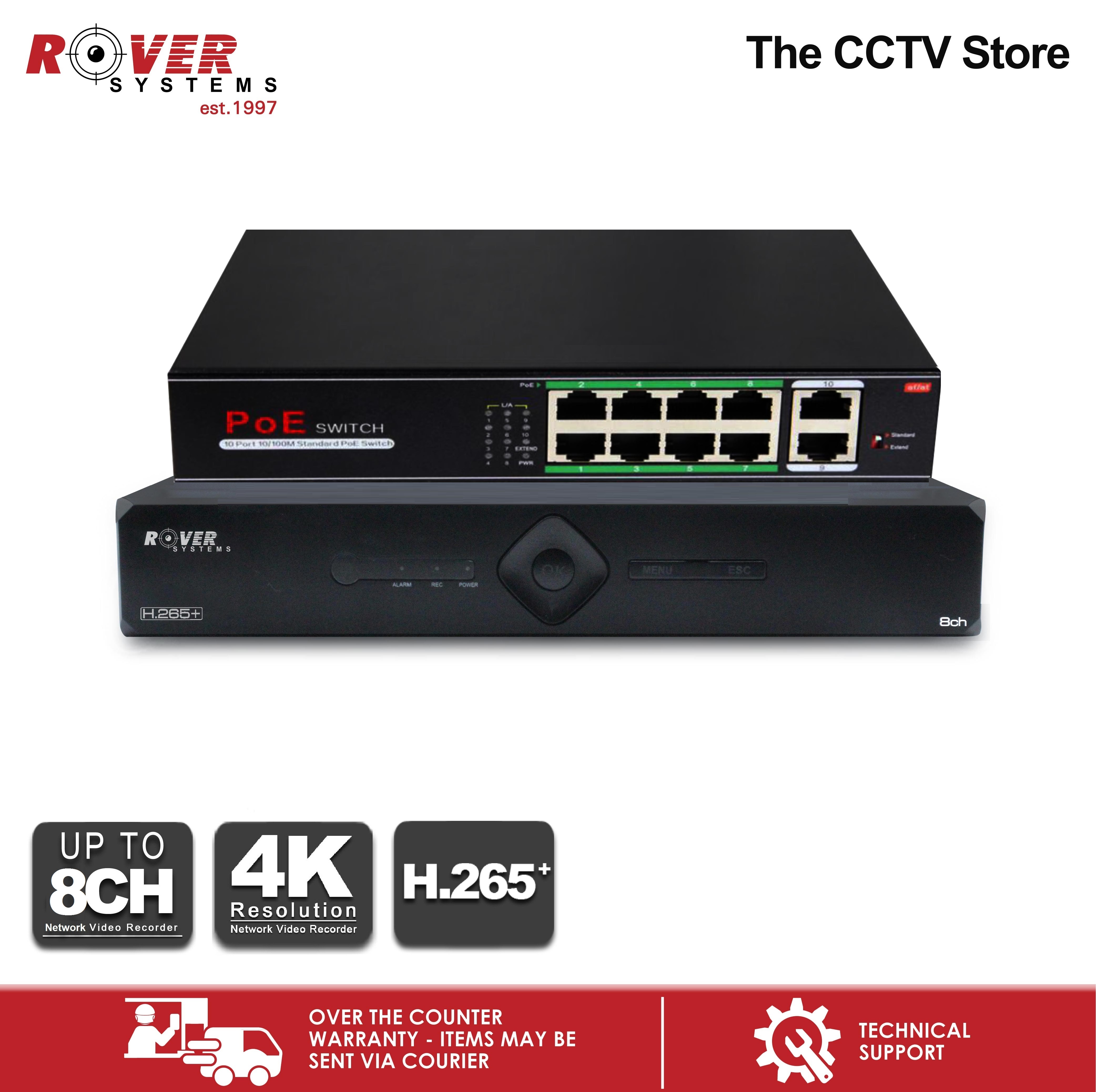 Rover Systems 8Ch Up to 4K NVR-VR CCTV Network Video Recorder with ...