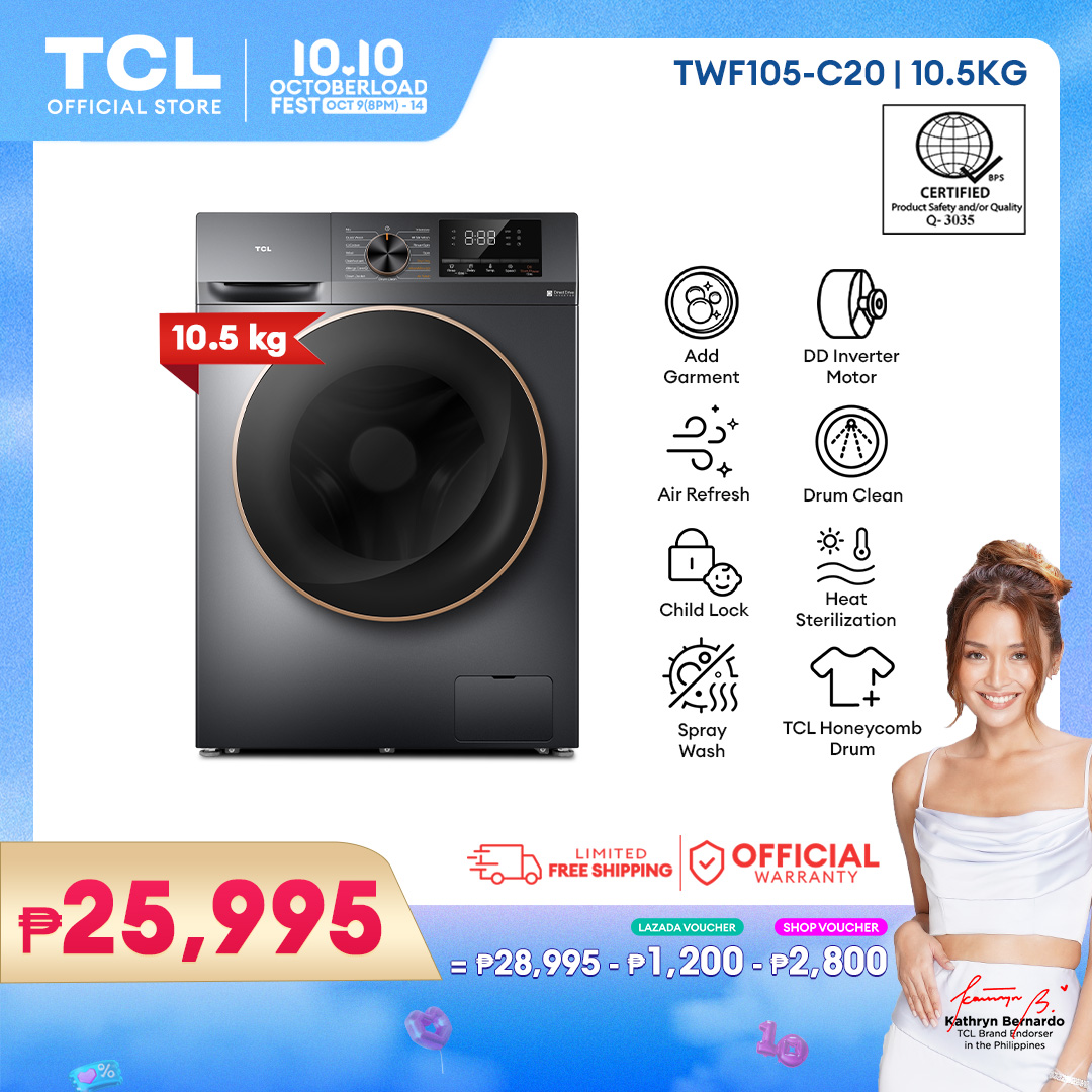 TCL 10.5KG Inverter Front Load Washing Machine (Fast Washing and Drying ...