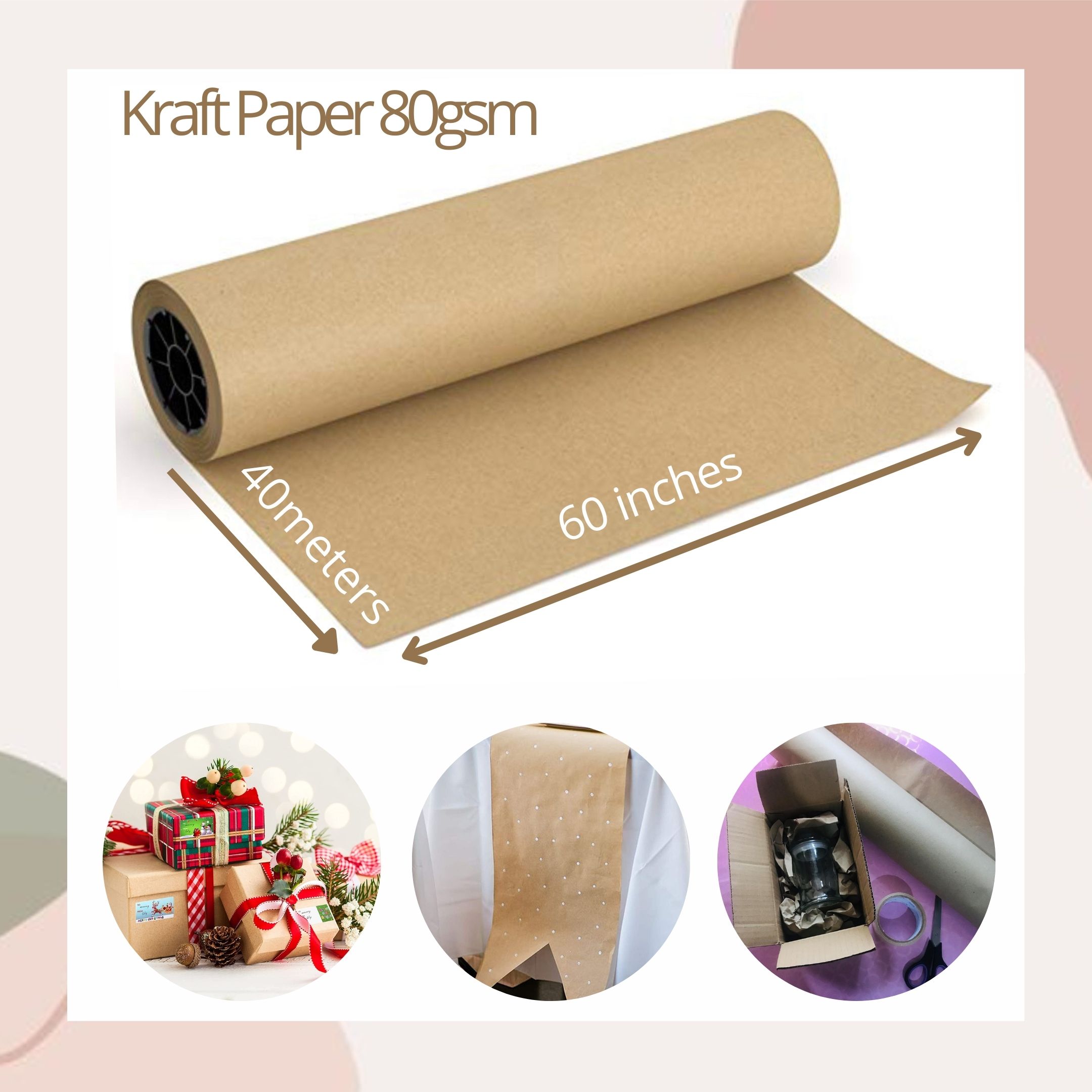 Kraft Paper Counter Roll Brown Paper 80gsm DIY Craft Materials 60"x40m ...
