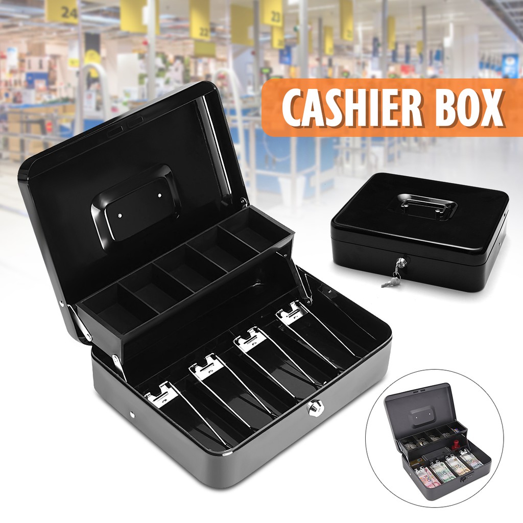 Black Cash Box New 12-inch Security Safety Cash Box Drawer with Key ...