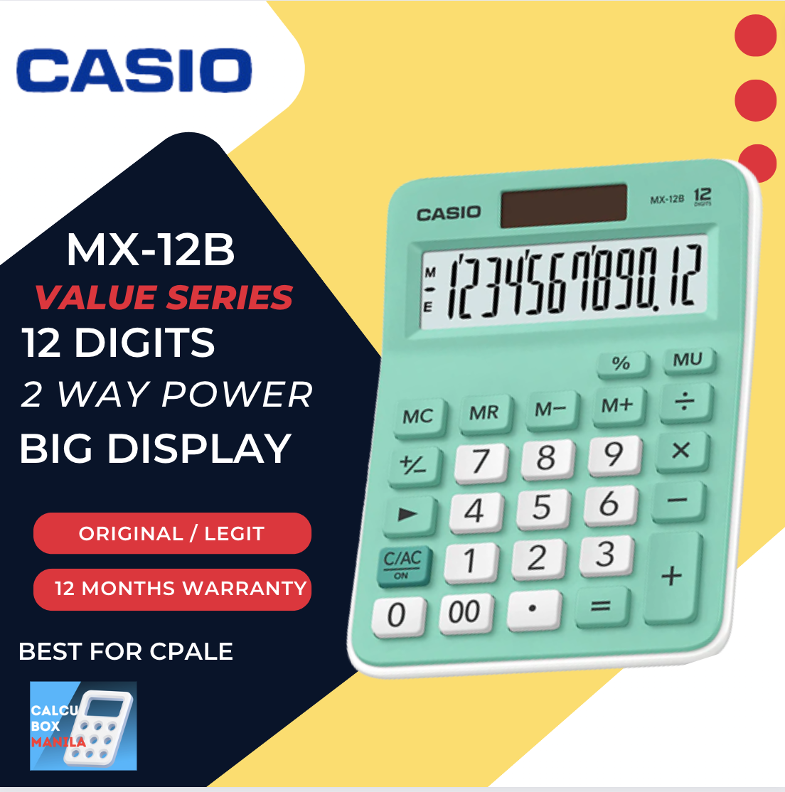 CASIO MX12B MINI DESK CALCULATOR 12 DIGITS ORIGINAL WITH 1 YEAR ...