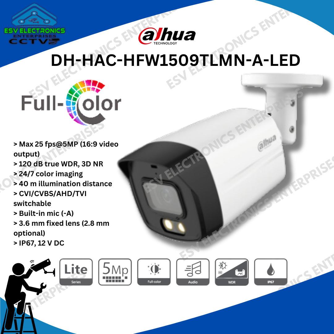DAHUA DH-HAC-HFW1509TLMN-A-LED 5MP Full-color HDCVI Bullet CCTV Camera with Built-in mic | Lazada PH