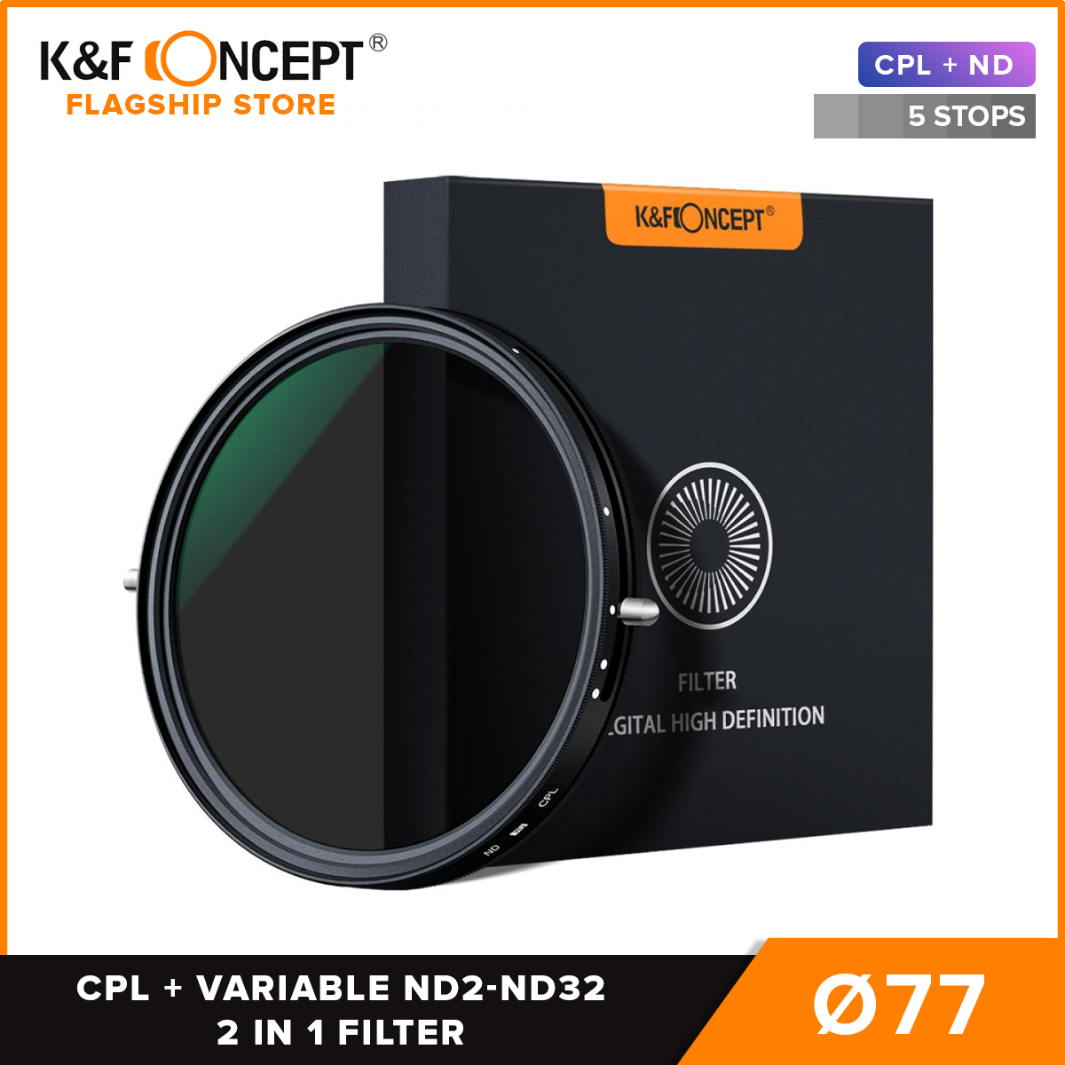 K&F Concept PH Official Nano-X CPL + Variable FADER NDX ND2-ND32 Filter ( 49, 52, 58, 62, 67, 72 ...