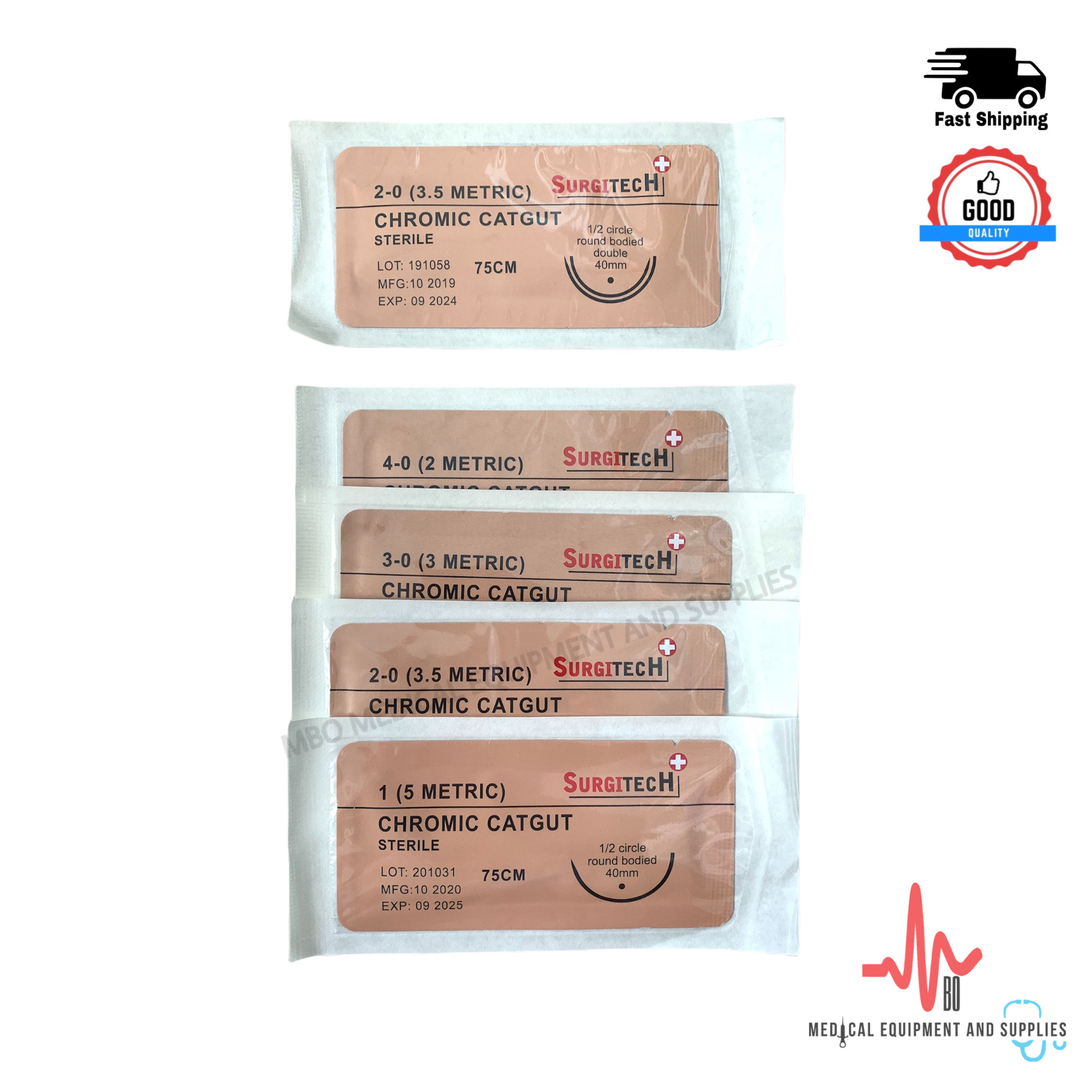 Surgitech Chromic Sutures Cutting/Round (1/0,2/0,3/0,4/0) - PER PIECE ...