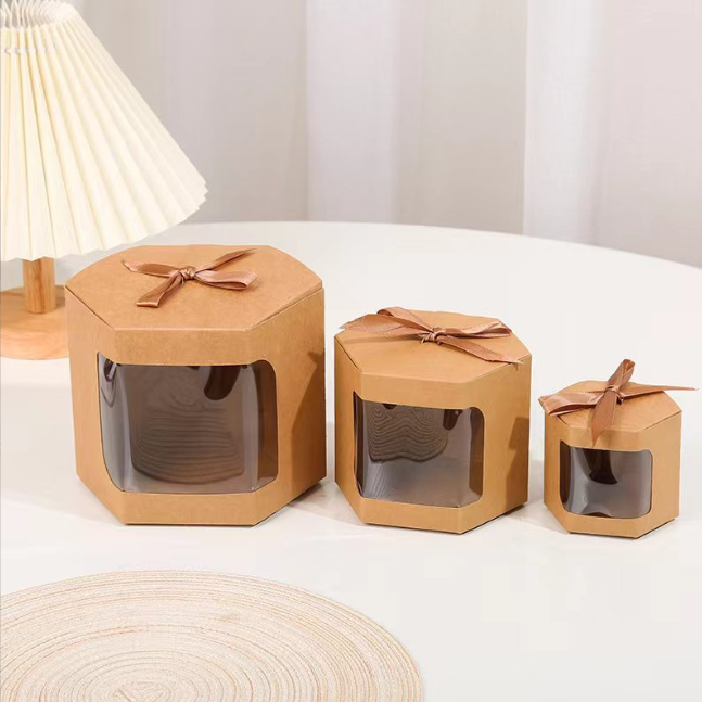 Hexagonal Transparent Window Candy Cake Boxes With Clear PVC Window ...