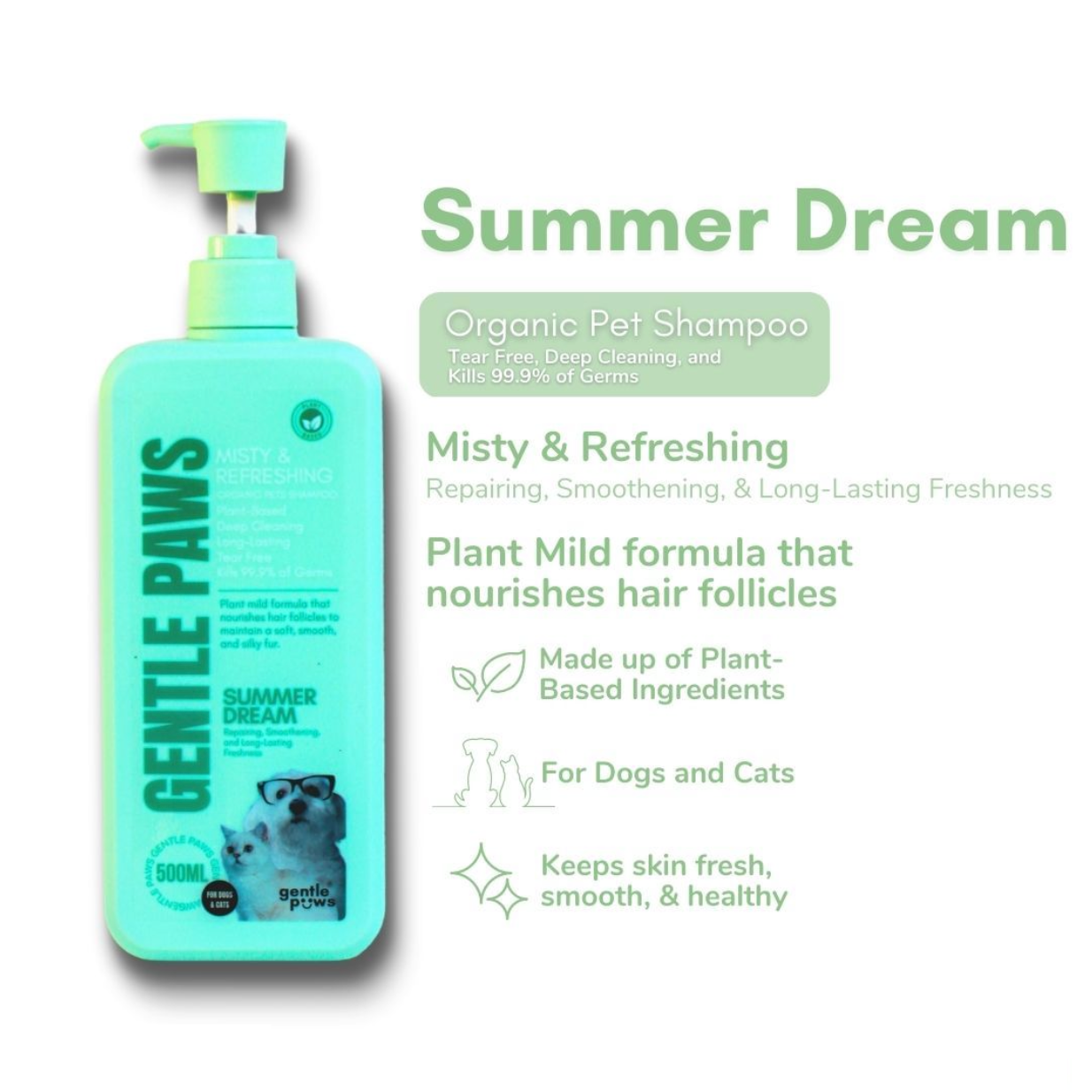 SS Gentle Paws Natural Organic Tear Free Plant Based 500ml Pet Shampoo ...