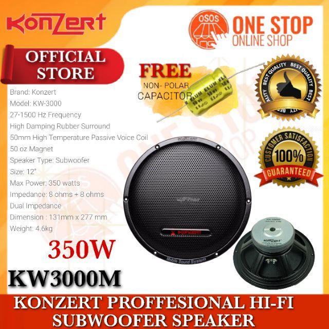 Original Konzert KW-3000M 12" 350 watts Professional Hi-Fi Subwoofer Speaker KW3000M | Lazada PH