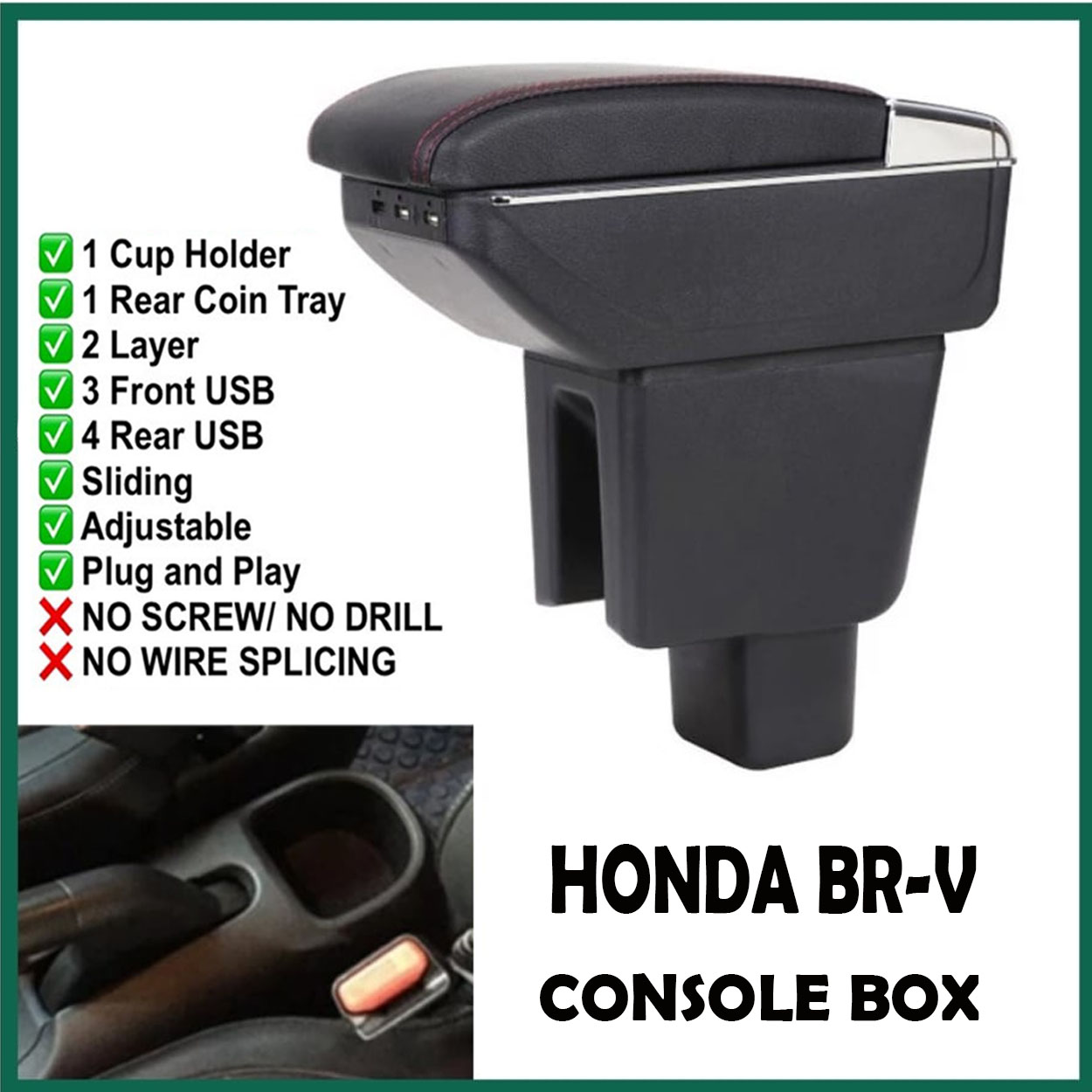 Honda BR-V Center Console Armrest Storage Box Organizer | Lazada PH