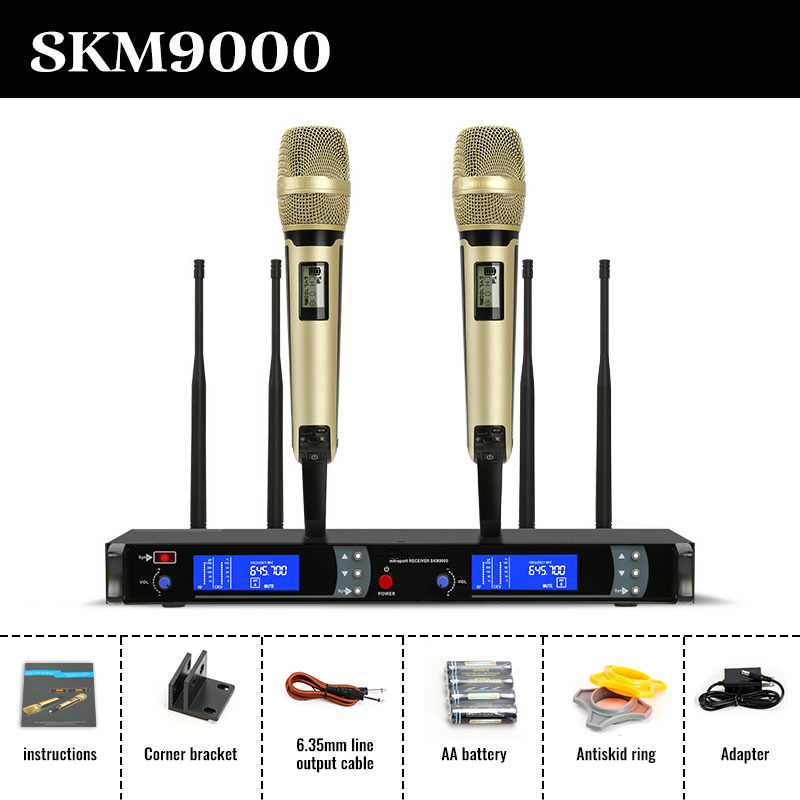 【COD】 SKM9000 1 para sa 2 Wireless Microphone 2 Handheld Microphone True Diversity UHF Band 4 ...