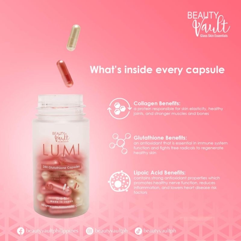 Original Effective LUMI 24H Glutathione Capsules Whitening by Beauty ...