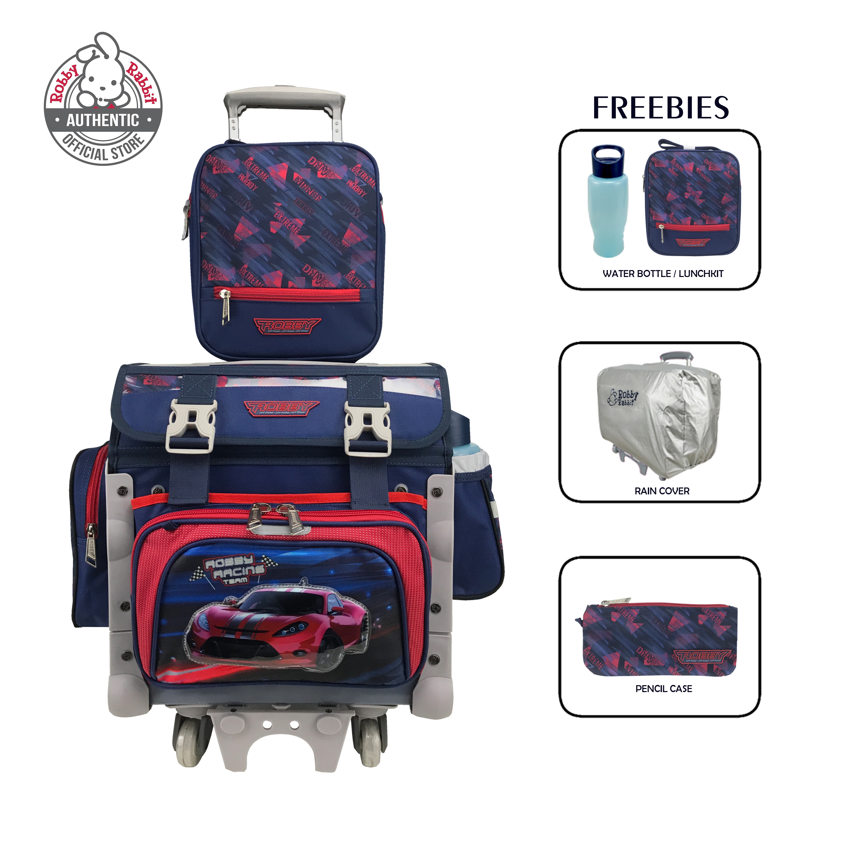 Robby Rabbit Extreme Drive Small House-Type Trolley Bag (Navy Blue, Red ...