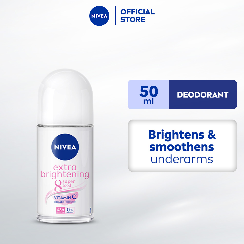 NIVEA Deodorant Extra Brightening Antiperspirant Roll-on with Vitamin C, deodorant for women ...