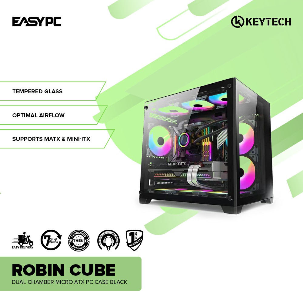 EasyPC | Keytech Robin Cube Dual Chamber Micro ATX PC Case Black or ...