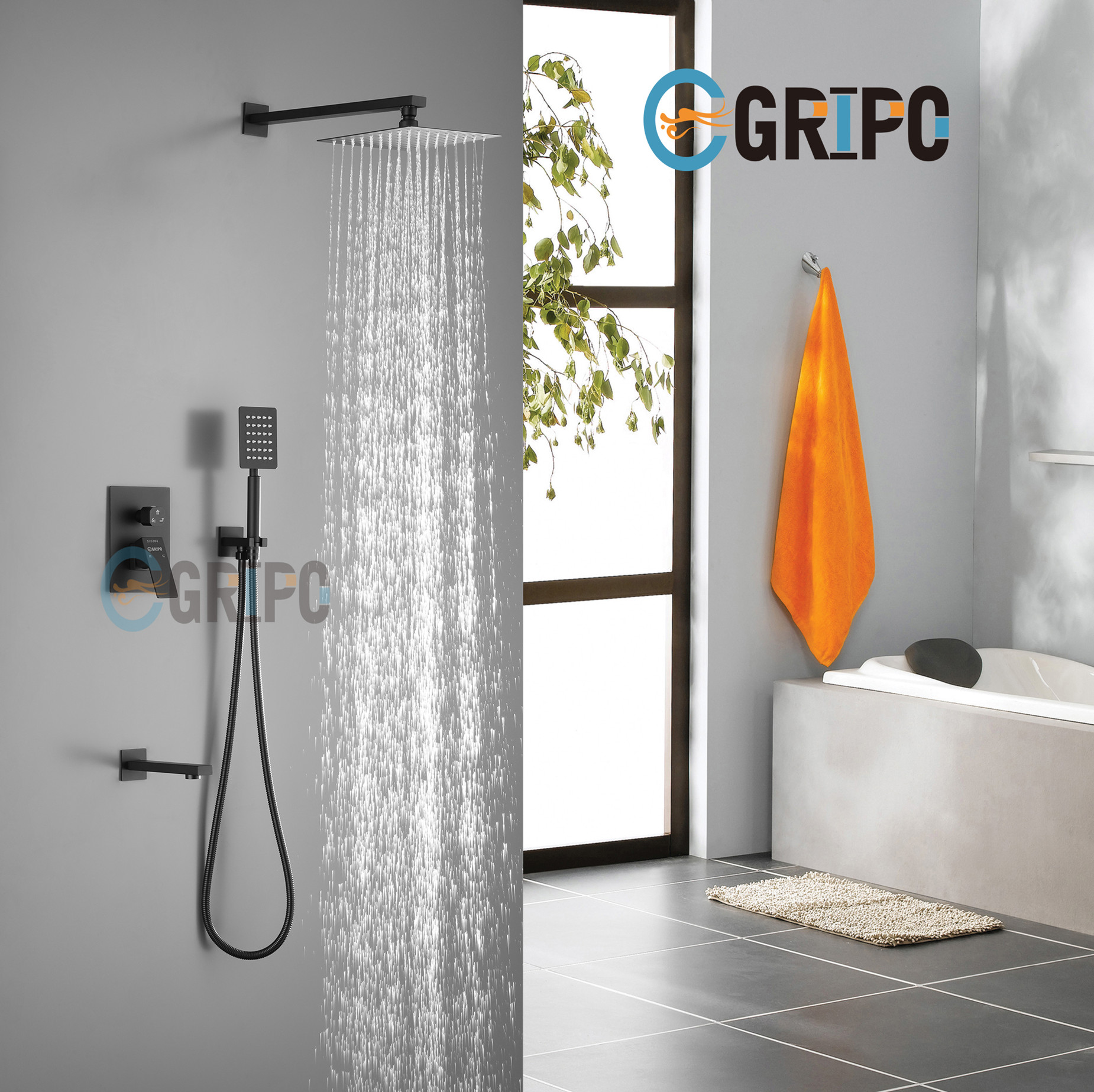 GRIPO New High End 304 Stainless Matte Black Concealed shower set with ...