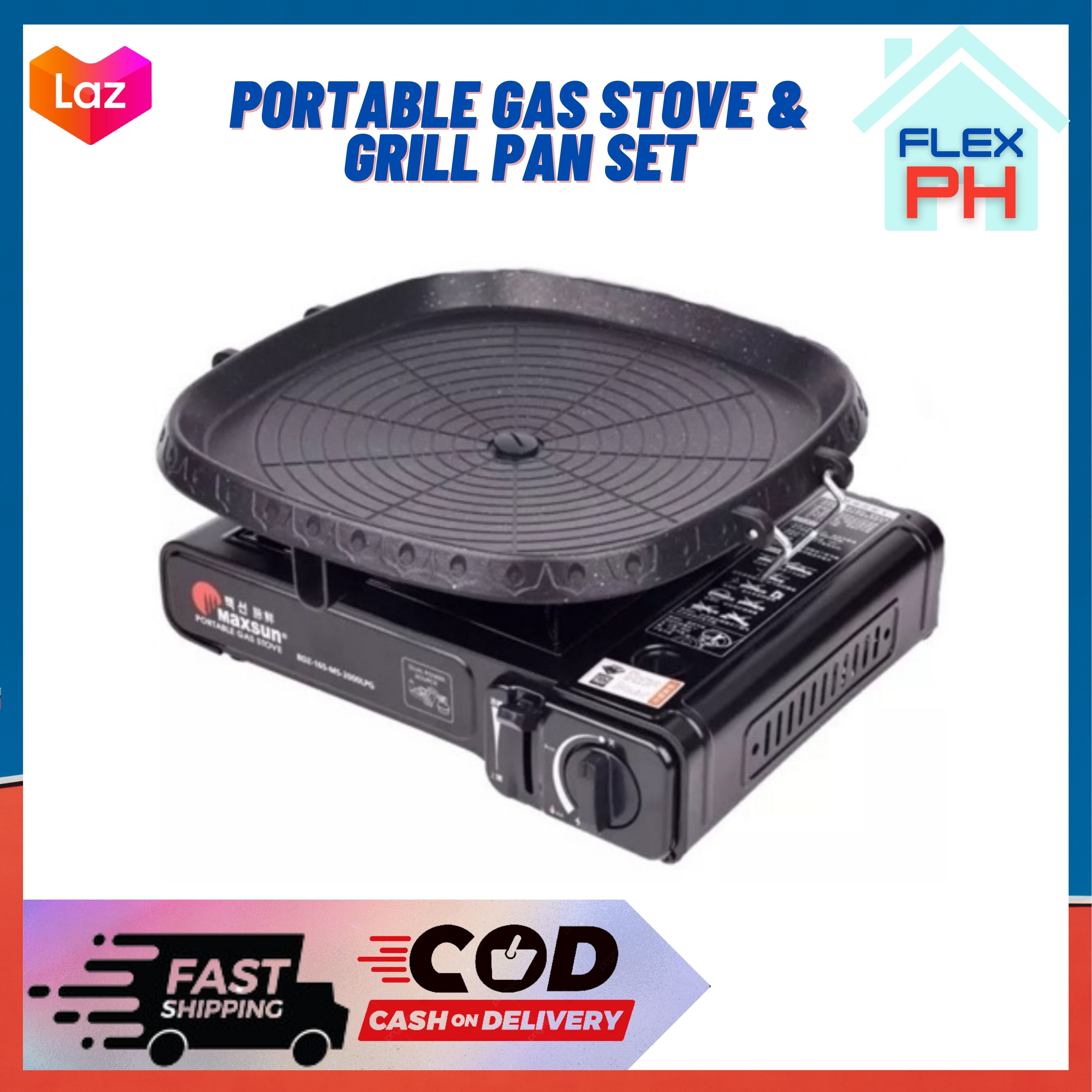 FLEX. Non-Stick Grill Pan with Single Portable Butane Gas Stove ...