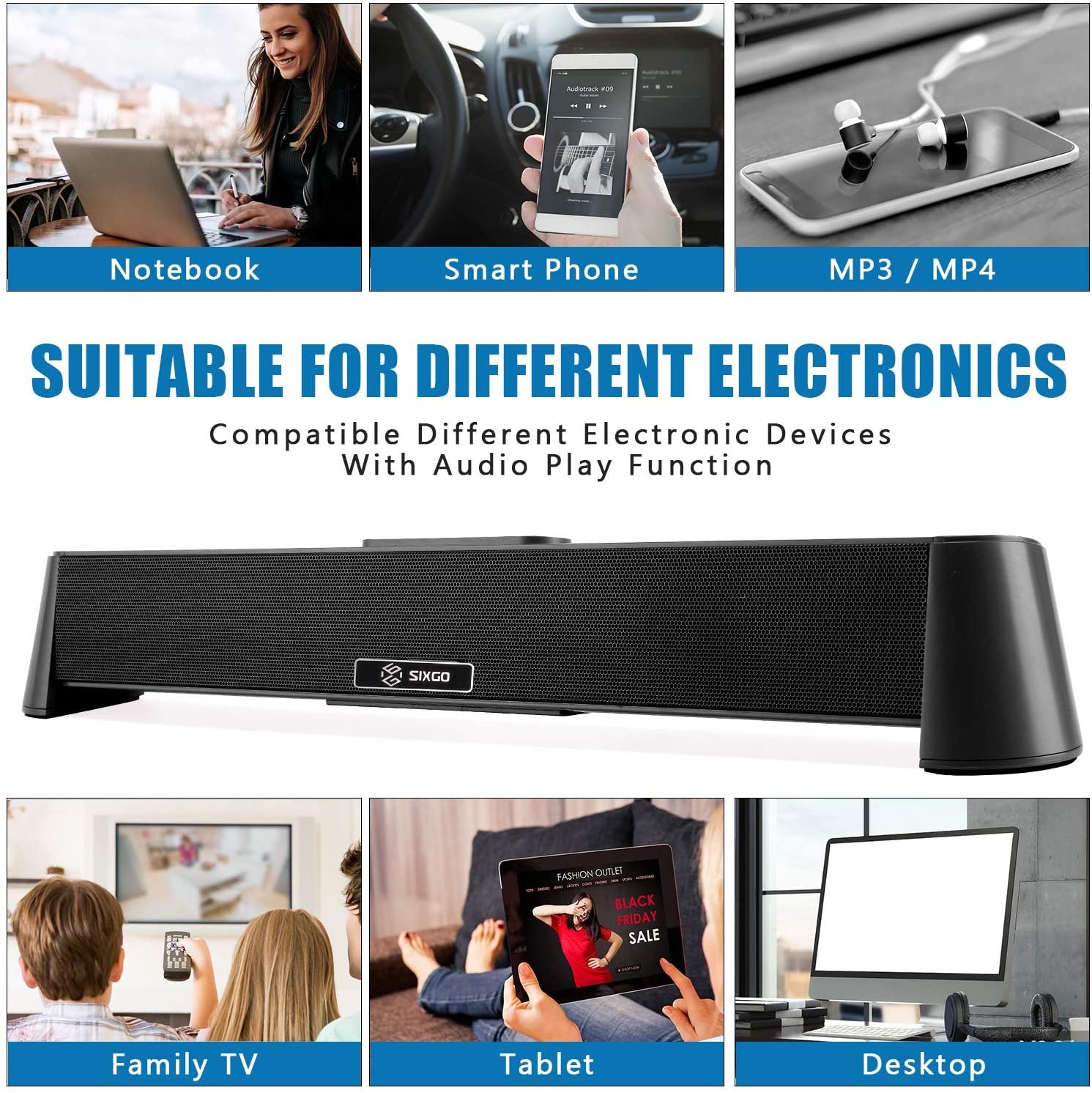 Sound Bars for TV, SIXGO Wired & Wireless Home Theater Audio Stereo ...