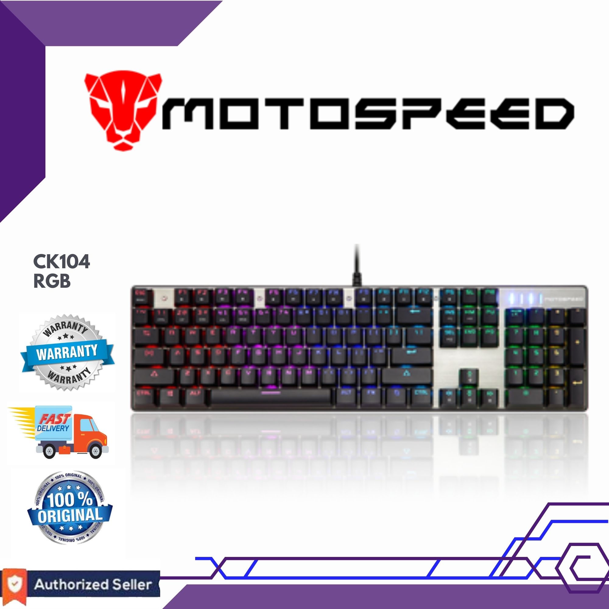 Motospeed CK104 RGB Gaming Keyboard Blue Switches LED Lighting effects, All mechanical switches ...