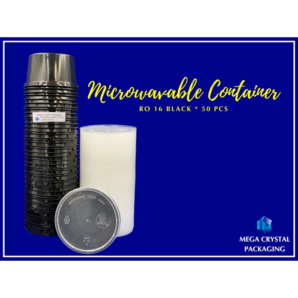 Microwavable Plastic Container RO 16 - Round 450 ml / 16 oz BLACK ( 50 ...