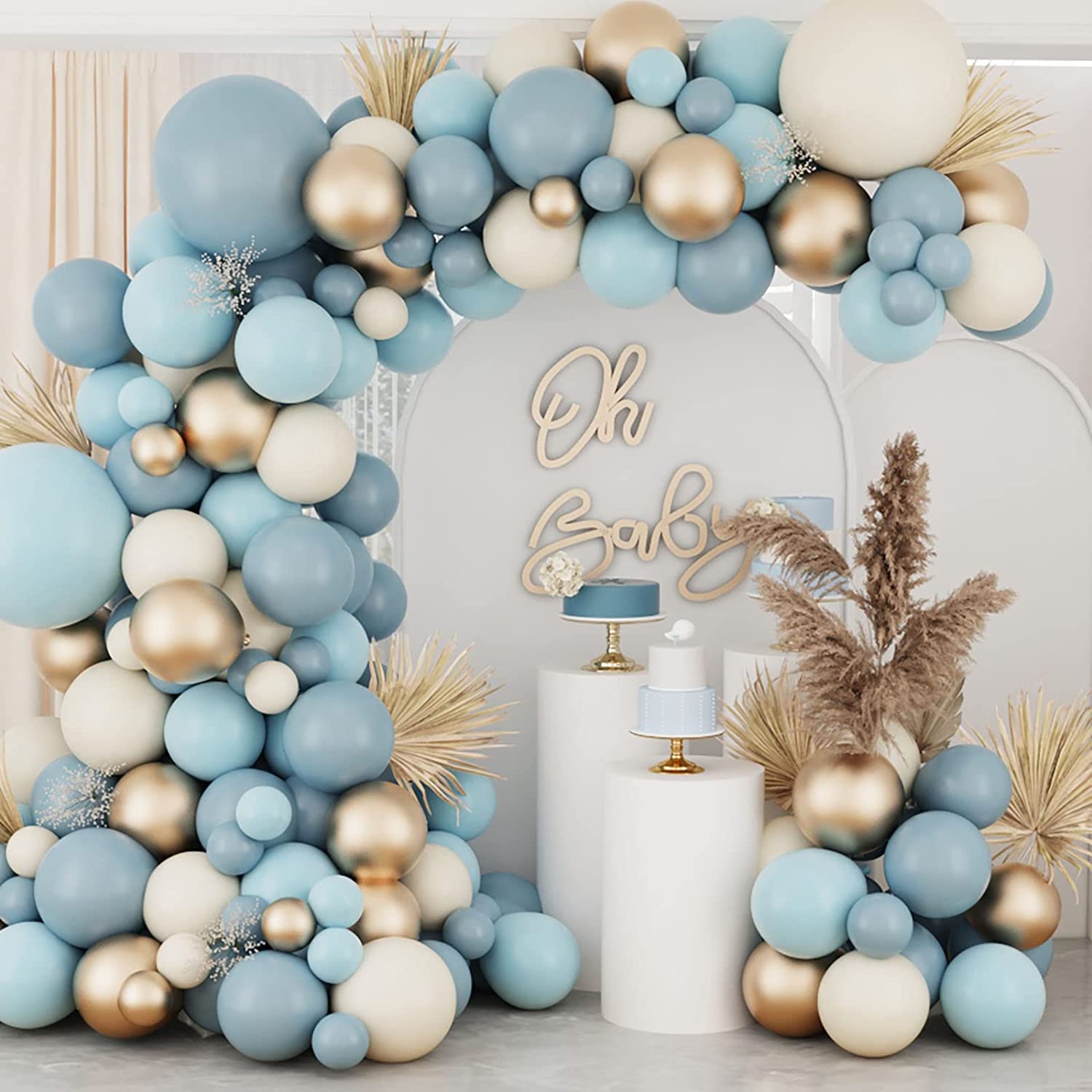 ASONE Dusty Baby Blue Balloons Balloon Arch Garland Kit,Sand White ...