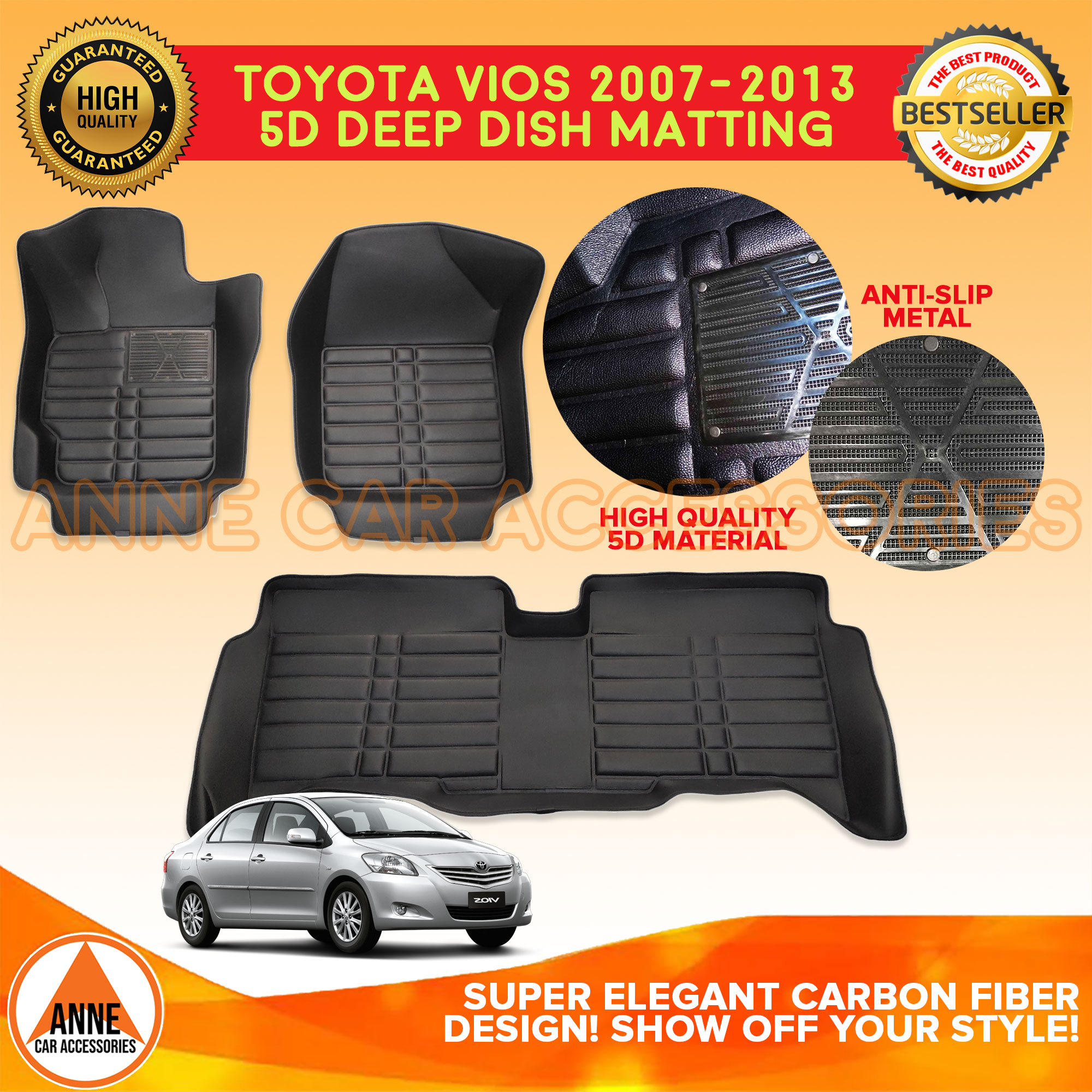 5D Deep Dish Matting for Toyota Vios Gen2 2007 2008 2009 2010 2011 2012 ...