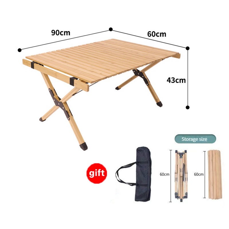 Folding Egg Roll Table Wooden Camping Table 120CM Long Foldable Table ...