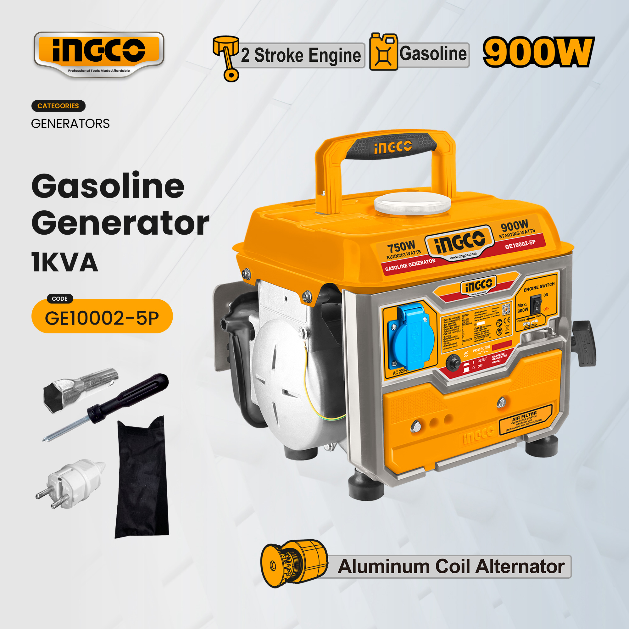 Ingco Portable Gasoline Generator Backup Power 2-Stroke Engine Open ...