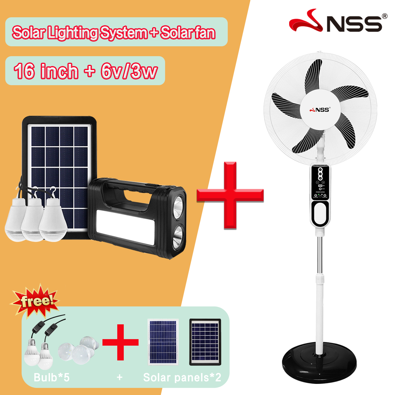 NSS SOLAR FAN Solar Stand fan with Solar Panel Night Light Dual Power ...