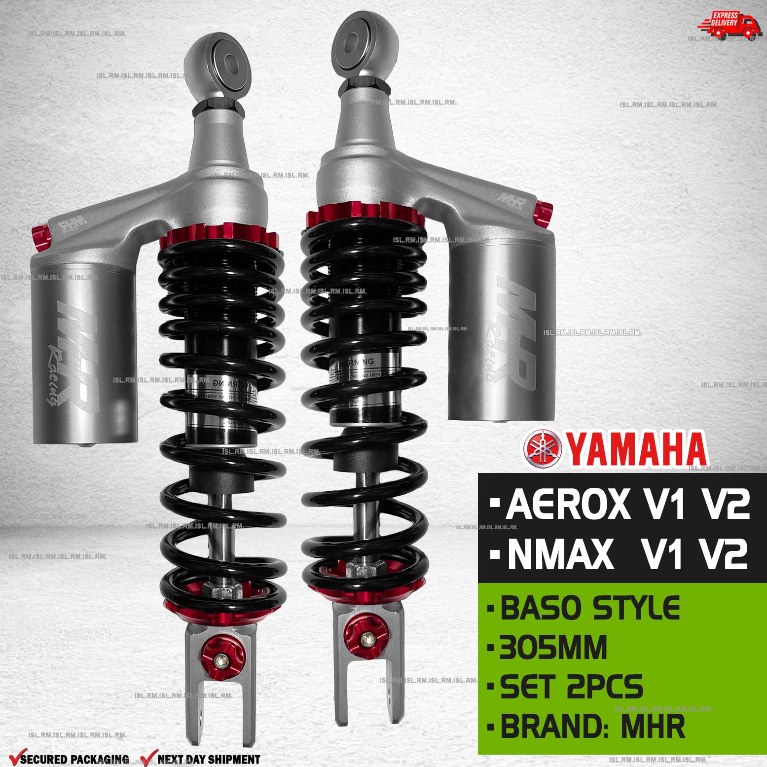 Yamaha NMAX AEROX V1 V2 Rear shock absorbers BLACK SILVER 2pcs with ...